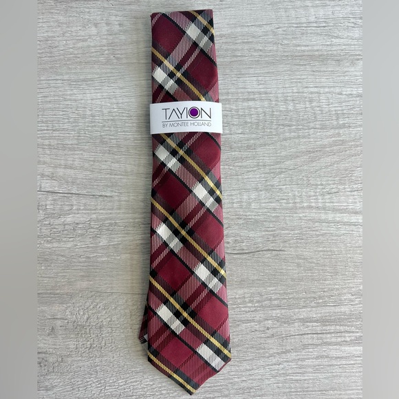 Tayion | Accessories | Tayion Collection Mens Crimson Cream Plaid Tie ...